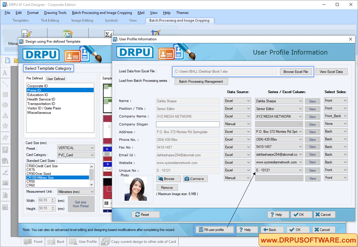 Screenshots of DRPU ID Cards Maker (Corporate Edition) to know how to ...