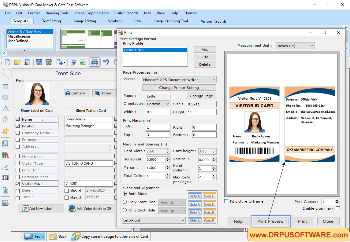 Screenshots of DRPU Gate Pass ID Cards Maker & Visitors Management Software