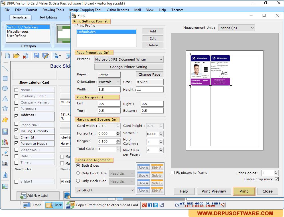 Screenshots of DRPU Gate Pass ID Cards Maker & Visitors Management Software